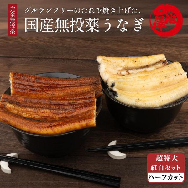 国産うなぎを特大サイズでご用意。抗生物質・成長ホルモン剤を一切使わない「完全無投薬」育成。たれはグルテンフリーで、小麦アレルギーの方にも安心。健康志向・オーガニック志向の方に最適です。清流の伏流水でじっくり育てた身はふっくら柔らかく、引き締...
