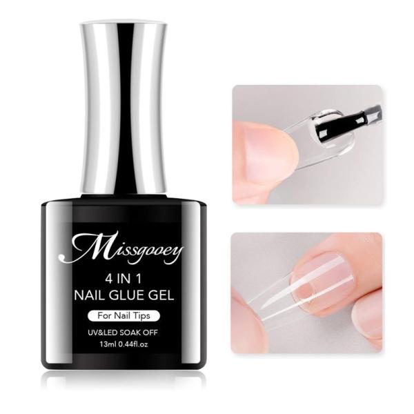 【商品名】　Missgooey ネイルグルー ネイルチップ接着剤 4-IN-1 多機能ネイルグルー UV/LED対応 強力な接着力 初心者＆プロ適用 【商品説明】　・【21日間持続】細かいブラシアプリケーターを備えた、爪を迅速に接着し長持ち...