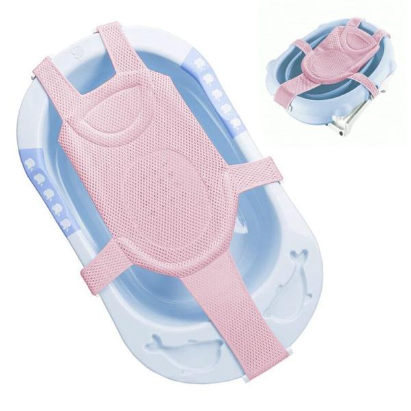 【商品名】　ベビーバス バスネット マット 新生児 十字型 安心感 0?2歳 軽量 通気性 ひんやりしない 3Dスポンジ スリップ防止 快適 滑り止め  【商品説明】　・3Dメッシュデザインで、水はけや通気性が良く、ひんやりしないメッシュ素...