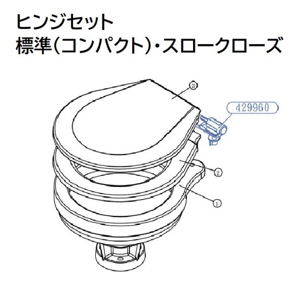 ●TMC社製●TMC電動マリントイレ用ヒンジセット（ 標準タイプ・スロークローズ用 ）●パーツNO. 429960●適用モデル　標準タイプ（スロークローズ）：TMC-29920（12V, 24V)スロークローズではないトイレには適用しており...