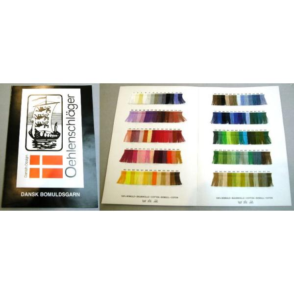 OOEデンマーク花糸 DANSK BOMULDSGARN Oehlenschlager 全130色の実物付き色見本です。＊デザインが異なる場合がございますサイズ：開いた状態 A3、閉じた状態 A4