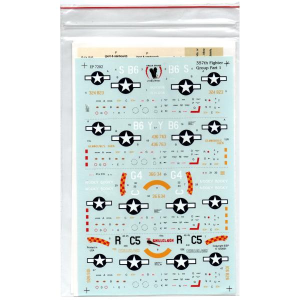 プラモデル用水シール1/72スケールメーカー推奨キット：アカデミー レベル P-51シリーズ画像は現品のものではありません#EagleStrikeDecal#デカール#357FG#P-51#マスタング#ESP7202