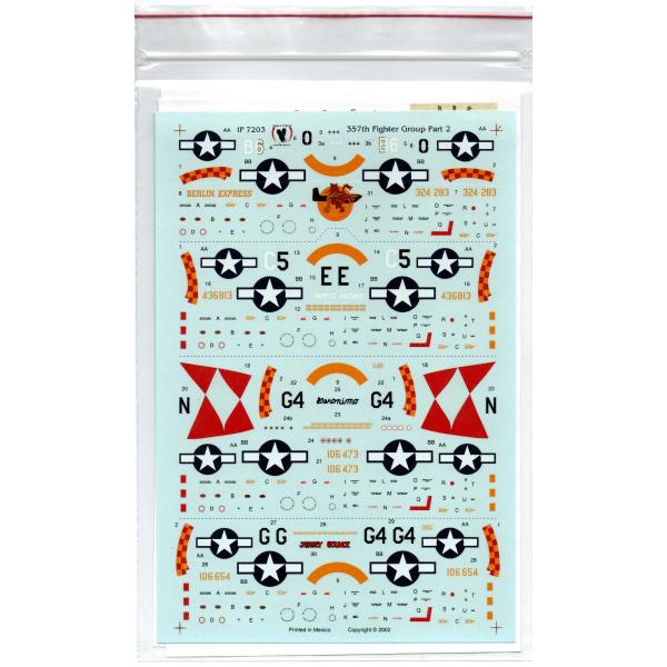 プラモデル用水シール1/72スケールメーカー推奨キット：タミヤウォーバードP-51シリーズ画像は現品のものではありません#EagleStrikeDecal#デカール#357FG#P-51#マスタング#ESP7203