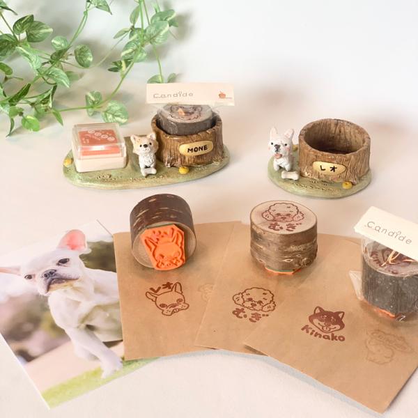 オーダーペット似顔絵はんこ （にがおえ屋 上羽京×森の小枝お名前はんこ Candide ）オプションではんこたてセットもあります☆　【送料無料】大好評の『にがおえ屋 上羽京のペット似顔絵』が「森の小枝 お名前はんこ」になりました☆はんこはイ...