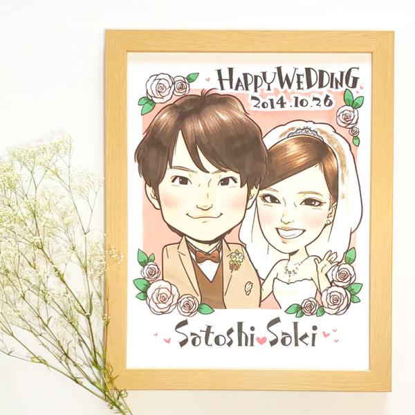 にがおえ＋ さえきけんすけ　ウェルカムボード F6サイズ 似顔絵 【送料無料】Marshaの似顔絵アーティスト さえきけんすけ がおつくりする”ウェルカムボード”額の中の笑顔のおふたりをみたご家族やゲストも、ついつられて笑顔になれる…。最高...