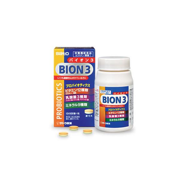 BION3（バイオン3）は、1粒中に乳酸菌3種類、ビタミン12種類、ミネラル9種類を配合したサプリメントです。小粒の3層タブレットで、乳酸菌を生きたまま腸に届けます。毎日を健康に過ごしたい方、かぜを引きやすい方、朝食をよく抜く方などにおすす...