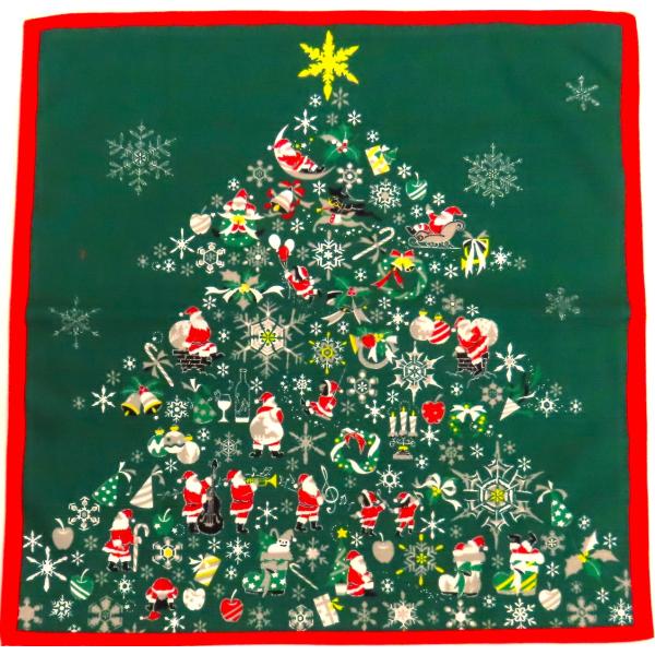 クリスマスの小風呂敷です。たくさんのサンタとプレゼントのツリー。お弁当包みやランチナフキン、海外へのお土産、タペストリー、プチギフトとしてもお薦めです。タペストリーとしても飾って頂けると、一枚で部屋の雰囲気が変わります。もちろん風呂敷として...