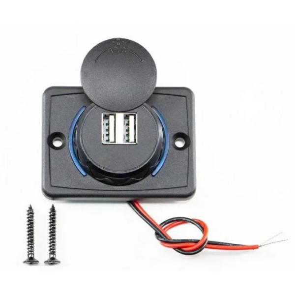 ＵＳＢソケット６種新登場！！簡単に自然に増設できる！！●入力電圧範囲：DC12V~24V（MAX34V）●定格出力：5V　2.4A×２（MAX4.8A）※片側のみ使用において4.8A出力することはありません●本体サイズ：W64×H48×D1...