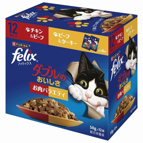 50gx12P１皿に２つのおいしさ！ネコさん大満足！猫フードウェットタイプ（成猫用シュリンクパウチ・缶・カップ）