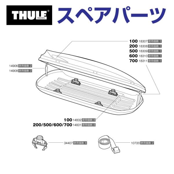 品番：TH1500018310製品カテゴリー：ルーフボックス使用製品名：Thule Pacific2 100 200 500 600 700パーツ名：ステッカーPAC600仕様：パシフィック600用このパーツの図面番号は18310