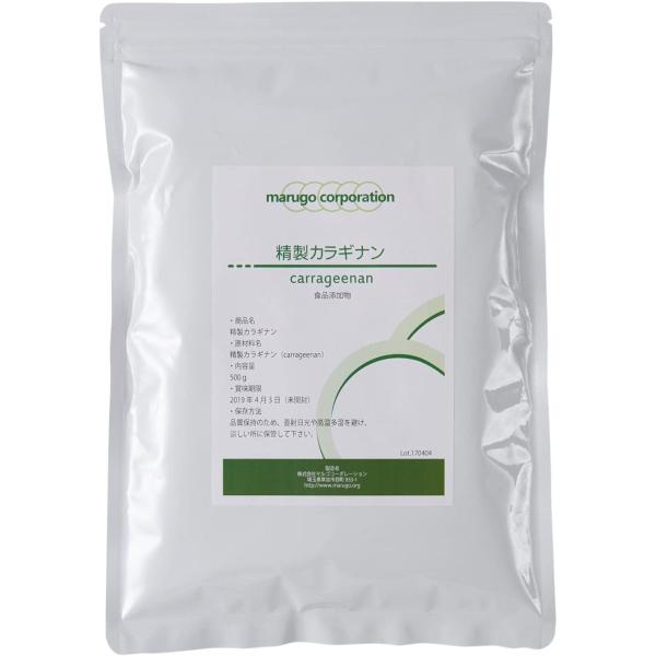 カラギナンとは：海藻のスギノリやツノマタより抽出される増粘ゲル化用の高分子多糖類で、厳しい基準の中製造されています。白色〜薄茶色の粉末です。カラギナンは「ガラクトース」とその誘導体がズラリと並んだ細長い鎖状の構造をもっていますが、その誘導体...