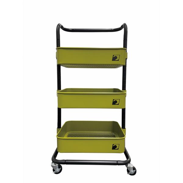 工具や日用品を収納する移動式ラック。キャスター付きの3段ラックで移動がラクラクです。収納部はメッシュになっており、任意の高さにセットできます。各段の耐荷重は約10kgで工具など少し重いものも載せることができます。●カラー：OD●サイズ(mm...