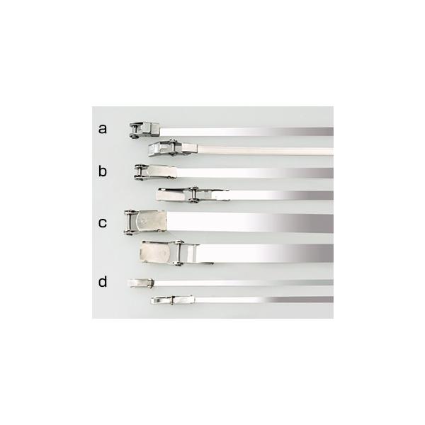 丸柱、角柱に電線管、アースモール、ケーブル、電柱札、標識板の取り付けなど、多目的に使用できます。●材質：ステンレス（SUS304）●頭形状（商品画像）：a●サイズ（幅×長さ）mm：10×500●適応範囲：φ140mm以内●ラチェット方式※納...