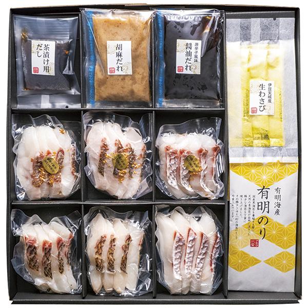 ■説明玄界灘で獲れた新鮮な天然真鯛、美味しさを引き立てる2種類のたれ、全国の逸品から厳選された薬味。本格的な鯛茶漬けをお届けいたします。■商品詳細内容量：真鯛切身・真鯛切身金ごま乗せ各4貫（約36g）×3、茶漬け用だし14g×6、ごまだれ3...