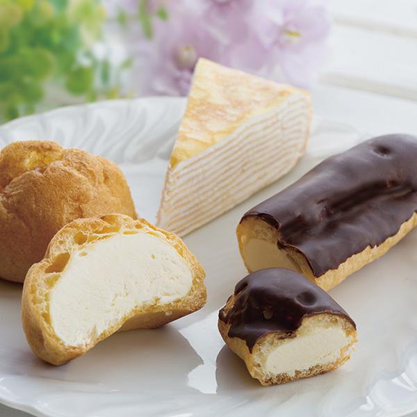 ■説明北海道産の牛乳や小麦粉を使った甘さ控えめなミルクレープと、シュークリーム、エクレアのセット。■商品詳細内容量：ミルクレープ（バニラ）×4個（計320g）×3箱、北海道シュークリーム60g×4個、北海道エクレア53g×4個賞味(消費)期...