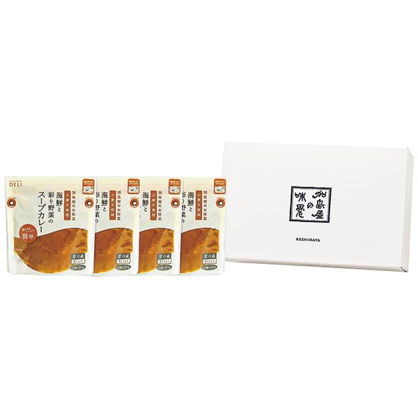 ■説明5種類の彩り野菜と帆立、海老をコトコト。海老だしベースのスパイシーなスープカレーをお手軽にお楽しみいただけます。■商品詳細内容量：海鮮と彩り野菜のスープカレー200g×4賞味期限：冷蔵で22日温度帯：冷蔵便でお届けいたします。特定原材...