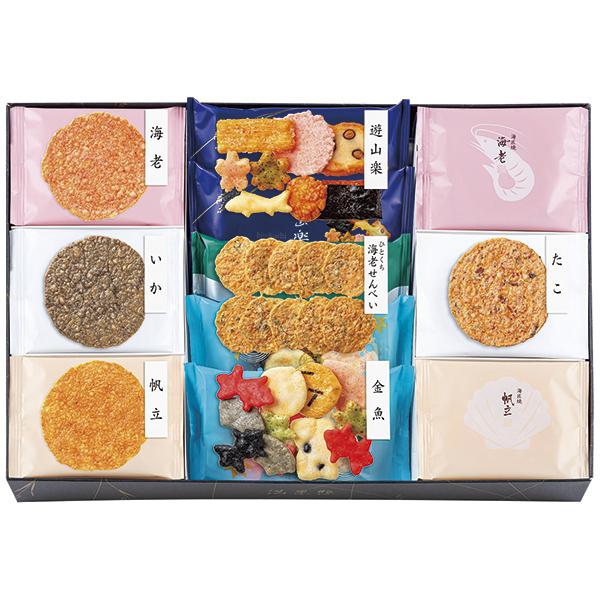 ■商品詳細内容量：海匠焼（海老・帆立 各8、いか・たこ 各4）、ひとくち海老せんべい、遊山楽・ふきよせ金魚 各2温度帯：常温便でお届けいたします。特定原材料：小麦・えび・かに　　　　　　　　　　　　商品重量:0.5kg商品記号:114‐MK...