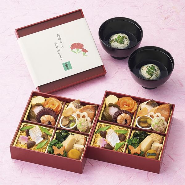 ■説明亨保年間より三百有余年にわたり京料理を作り続けてきた＜美濃吉＞が作る、母の日の特別膳です。母の日のお祝いにぴったりの華やかな御膳をお届けいたします。■商品詳細内容量：小巻玉子、花サーモン、海老艶煮、蛸柔らか煮、桜道明寺蒸し、蝶々人参、...