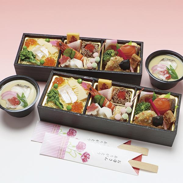 ■説明京料理とちらし寿司を祝膳にしております。茶碗蒸しをお付けして、2人前セットでお届けいたします。<br><br>＜献立＞紅白蒲鉾／鮭柚庵焼／海老華五色／有馬蓮根／出汁巻玉子／ブロッコリー塩茹で／豚角煮／一口にしん...