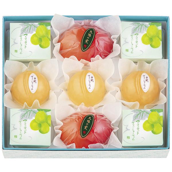 ■商品詳細内容量：白桃ぜりぃしゃーべっと×3、マスカットぜりぃしゃーべっと×4、太陽の実×2温度帯：常温便でお届けいたします。商品重量:0.9kg商品記号:106‐ON‐30■お届け時期についてお届け時期：6月12日以降順次発送備考：カタロ...