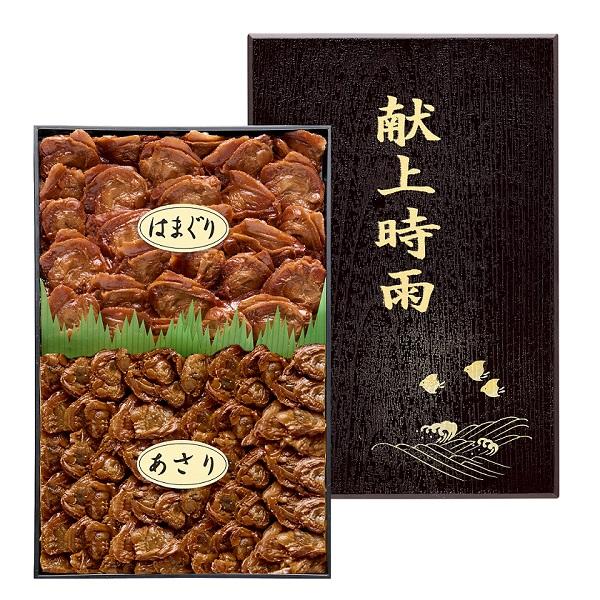 ■説明昭和10年（1935年）から銀座に本店を構える老舗高級佃煮店「銀座新之助貝新」の佃煮詰合せ。長年守り続けてきた、献上時雨はまぐりとあさりの詰合せ。厳選した大粒のはまぐりとあさりを伝統の時雨煮で仕上げました。のれんが伝える味をお楽しみ下...