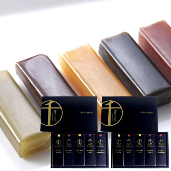 ●箱サイズ：10.3×16.2×2.1cm●内容：メロン、いちご、ぶどう、柚子、小豆 5種各1本×2箱●加工地：日本