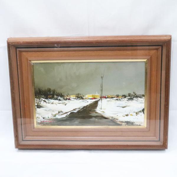 【品名】葛西四雄 Yotsuo Kasai 「雪の郊外」 青森県 示現会 日展 洋画家 油彩 油絵 絵 絵画 アート 風景画 美術 額装付 M8号 送料無料！！【商品番号】R7ka-2713 【サイズ】額のサイズ：約 縦46.5cm×横65...