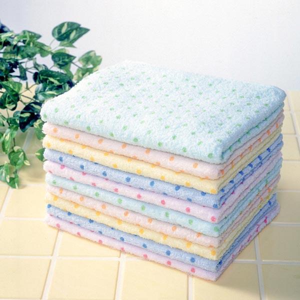 【送料無料】 ソフト水玉プリントフェイスタオル5色10枚組  綿100％ かわいい セット まとめ買い 薄手 乾きやすい 速乾 吸水性 カラフル お得 お徳 バス お風呂 洗面所 プール 温泉 お出かけ 日除け レジャー 汗ふき アウトドア...