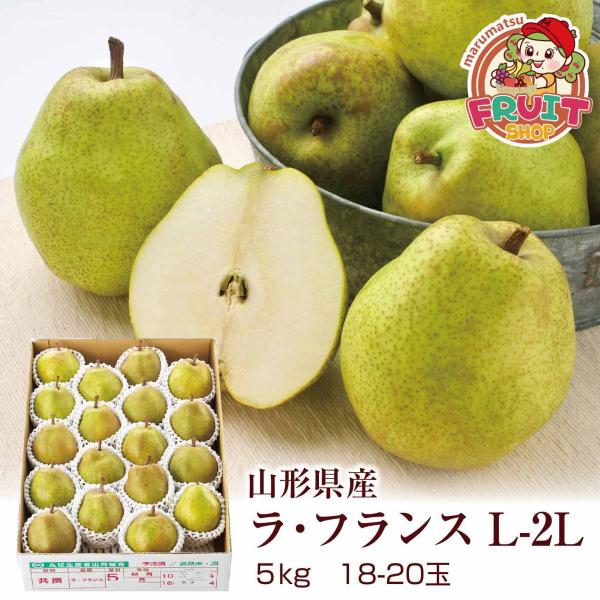 ◆果物の女王ラ・フランスを日本一の産地山形県からお届けします！当社独自に追熟済みですので、誰でもその濃厚な甘さと香りがお楽しみいただけます！●産地：山形県●内容量：5kg（18-20玉）L-2L/化粧箱入り●送料：無料（沖縄・一部離島は発送...