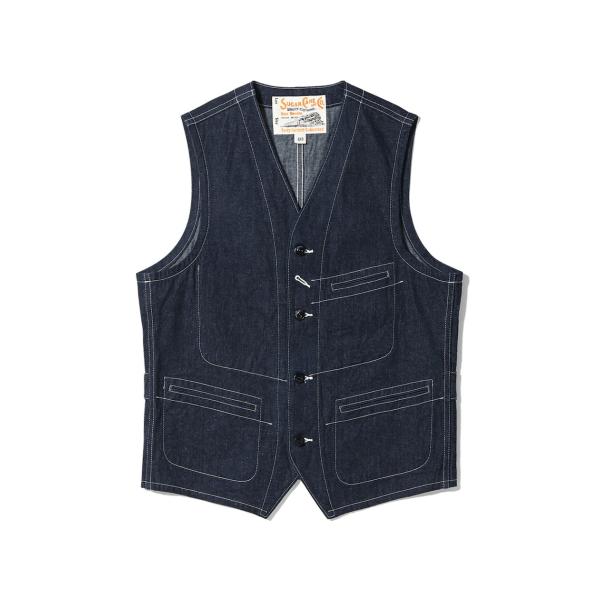 SUGAR CANE シュガーケーン / 11oz. BLUE DENIM WORK VEST SC15702のご紹介です。ワークコートやワークパンツと同じ11オンスのブルーデニムで製作したワークベスト。3ピースでの着用も可能で、玉縁ポケッ...