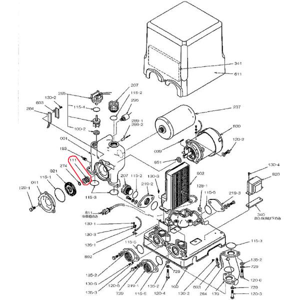 【発売日：2023年05月29日】■25HPE0.25S用メンテナンス部品ポンプ仕様：HPEシリーズ、25口径（ｍｍ）、出力0.25kW、インバーター式、単相・部品番号111(展開図の赤枠の部分です)・代金引換ではご注文になれません。・納期...