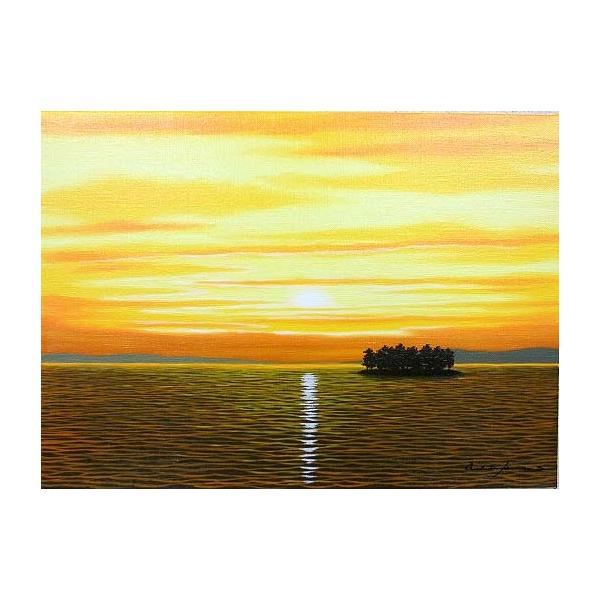 油絵 ★ 朝隈敏彦『宍道湖（F6号）』油彩画・油絵 風景画 湖畔 夕焼け - nimfomane.com