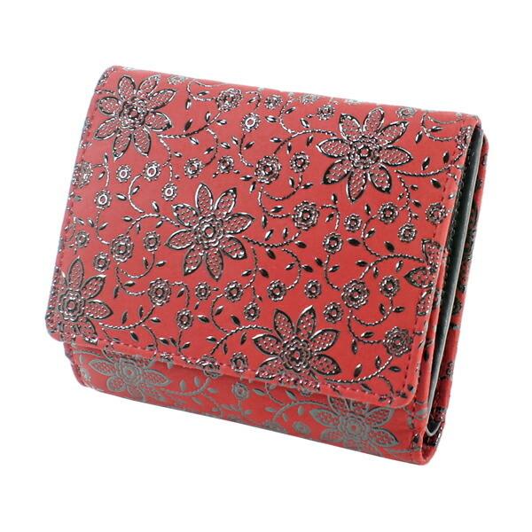 印伝 甲州印伝 印傳屋 上原勇七 財布 二つ折り財布 2215 クレマチス 赤地×黒漆 鹿革 本革 レザー 花柄 ブランド 冬物 冬ギフト クリスマス 贈り物 YM02 印傳屋（INDEN-YA） 印伝 甲州印伝 上原勇七 財布 二つ折り財布 印伝