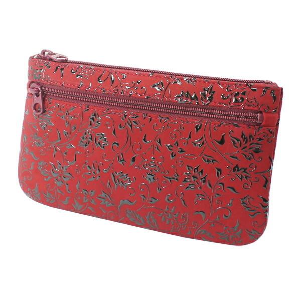 印傳屋 印伝 甲州印伝 上原勇七 ポーチ 通帳入れ 薄型 4407 花唐草