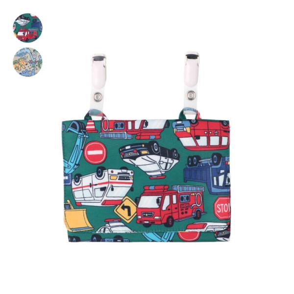 ポケットがない服にもクリップで簡単に取り付けられる移動ポケット、付けポケットです。 ハンカチやティッシュなどの小物を入れて持ち運びができます。 グリーンは働く車柄、ベージュは恐竜柄の2柄展開。 同じ柄で、巾着（B13609・B13611)や...