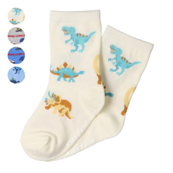 靴下は送料合わせにもピッタリです。 対応サイズは14cm（13〜15cm）、17cm（16〜18cm）、20cm（19〜21cm）です！ 足裏にお名前を書く欄があります！ オフホワイトとライトブルーは恐竜、グレーとブルーは働く車の総柄。 【...