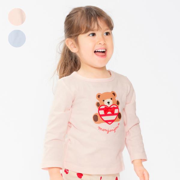 可愛らしいくまのプリントにボーダー生地のアップリケ使いが女の子らしい長袖Tシャツ、ロンT。 さりげないリボンのモチーフもポイント！        【アイテム】トップス　シンプル ガーリー フェミニン カジュアル お洒落 オシャレ かわいい ...