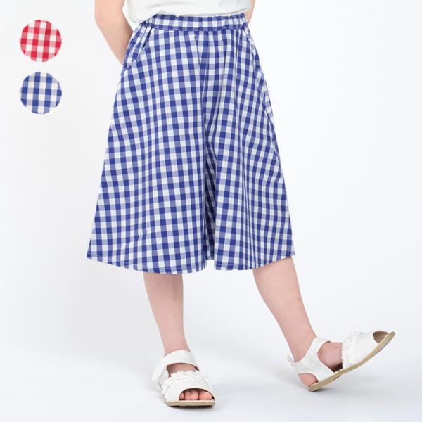 目を惹くギンガムチェックの6分丈フレアーパンツ。 たっぷりなフレアーがとっても可愛い♪ 同じギンガムチェック柄を部分使いしたTシャツ（M32813/M42806）、ワンピース(M42305)もあるので、兄弟姉妹やお友達と男女でアイテム違いで...