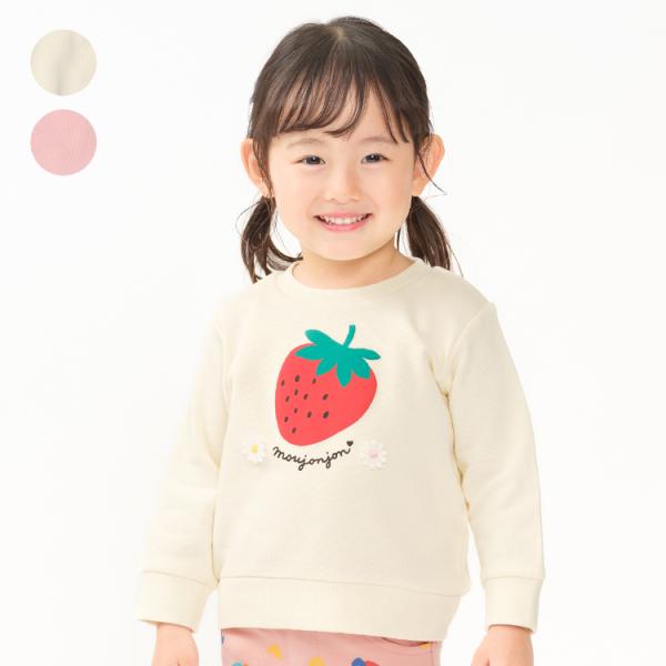 大きなイチゴのプリントがインパクト大。 お花はモチーフになっているのもポイント！ 秋から春まで長く着られる裏毛素材のトレーナー、スウェット。 【アイテム】トップス　シンプル ガーリー フェミニン カジュアル お洒落 オシャレ かわいい 可愛...