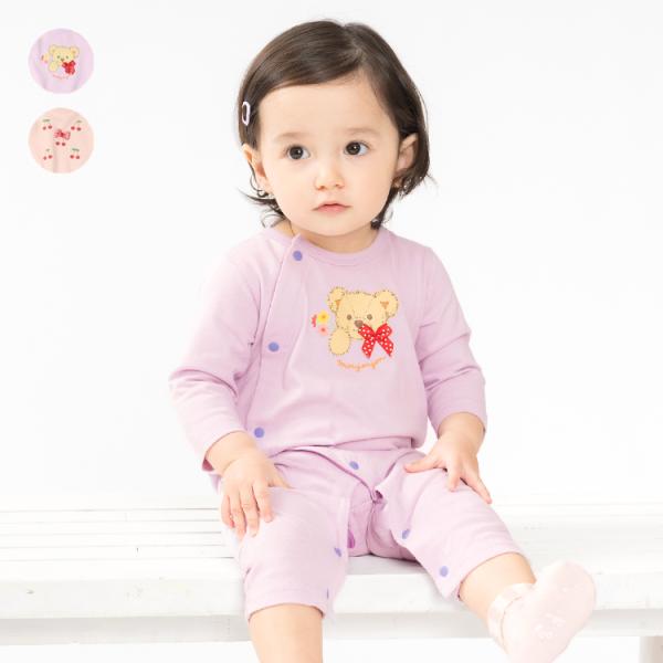 ラベンダーにはくま、ピンクにはさくらんぼのプリント入り。 リボンのモチーフもポイント！ 前開きデザインで着脱もスムーズにできます。 くまのプリントはM64802、さくらんぼのプリントはM64800の同じプリントのTシャツがあるので、姉妹でお...