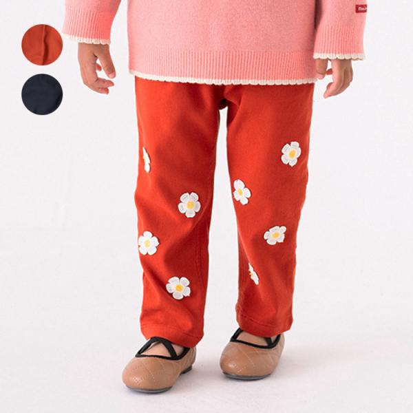 毎シーズン大人気の、のびふわツイルロングパンツ！ 布帛のツイル素材なのにごわつかず、ふわっと快適な履き心地！ ちくちくしない柔らかな裏起毛。 ストレッチが効いているので、体の動きに合わせてフィットします。 お花のモチーフが女の子らしくて可愛...