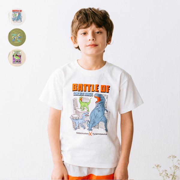 アメコミ風の恐竜のプリント入り。 恐竜好きのお子様にオススメな半袖Tシャツ。 カラーによって恐竜のプリントが違うので、色違いでも欲しくなるアイテム。 （ベビーサイズのみ肩ボタン仕様になります。） 【アイテム】トップス  カジュアル お洒落 ...