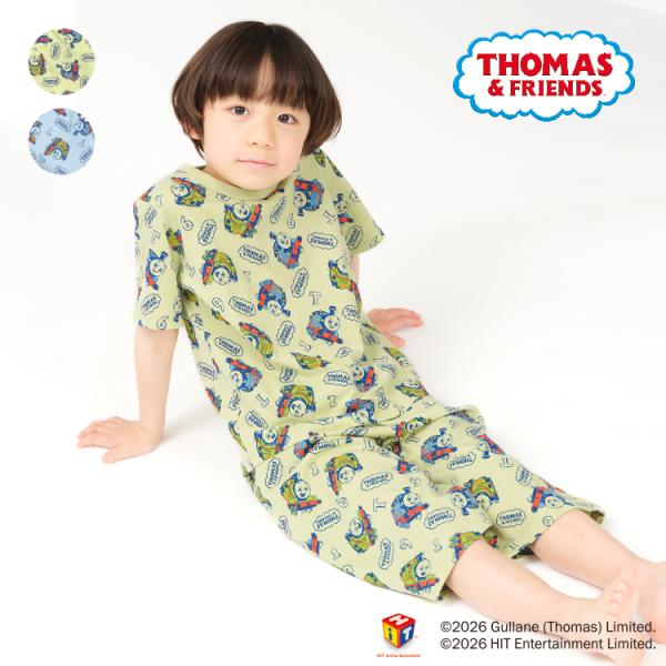 crescentから人気の「きかんしゃトーマス」デザインアイテムが登場。 トーマス、パーシーの総柄が可愛い！ Tシャツ素材の半袖Tシャツとハーフパンツのセットのパジャマ。 綿100％でギフトやプレゼントにもオススメ！ （ベビーサイズのみTシ...