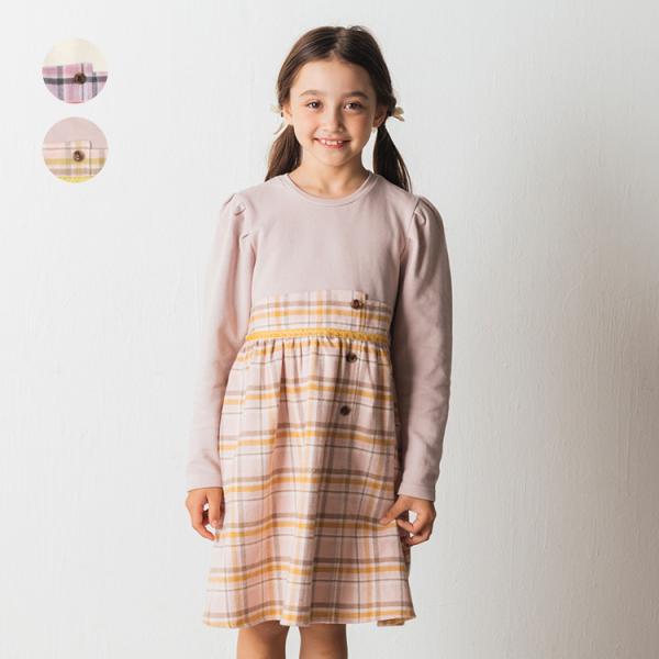 トレンド感のあるハイウエスト風のスカートに袖はパワーショルダーデザイン。 トレーナーとスカートを着ているようなコーディネートが１枚で決まるドッキングデザインのワンピース。 クラシカルなチェック柄が大人っぽい雰囲気。 同じチェック柄のチュニッ...