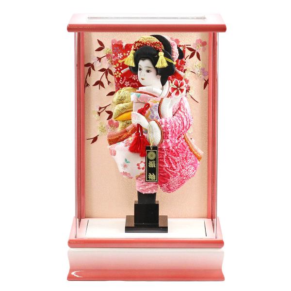 商品番号：HGKG-9-2-H09種類：ケース飾り コンパクト商品名：花振袖 金襴かのこ ピンク パール白/ピンク塗り アクリルケースサイズ：9号 間口23.5×奥行17.5×高さ39cmアクリルケース仕様【ご注意ください】※生地の模様の出...