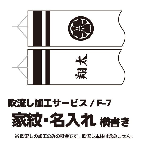 ●異なる家紋で片面ずつ染めます。●お子様のお名前は両面とも基本色で染めます。●家紋名とお子様のお名前は、ご注文画面の備考欄へご記入ください。ご注意ください。吹流し加工料金です。吹流しそのものではございません。家紋入れをご希望の鯉のぼり又は吹...