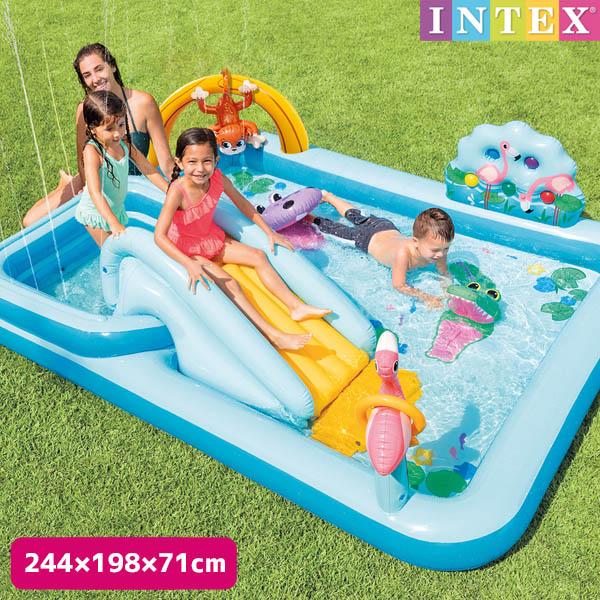 ■商品名：ジャングルアドベンチャープレイセンター 257×216×84cm■対象年齢：3歳以上■メーカー：INTEX インテックス■商品番号：SWM-PL-57161■商品説明すべり台、シャワー、投げ輪などたのしい仕掛けが満載の大型プール。...