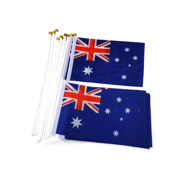 オーストラリア国旗 ミニフラッグ 10本セット・商品詳細サイズ：8号（約20.5cm×13.5cm）素材：ポリエステルセット内容：国旗10枚、棒付き・特徴ユニオンジャックを含むクラシックデザイン：英国の歴史を感じるオーストラリア国旗は、イン...