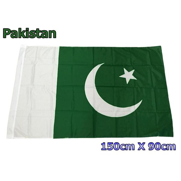 パキスタン 国旗 大型フラッグサイズ：4号サイズ（約144cm X 96cm）素材：ポリエステル1906年に考案され、1947年の独立時に正式に制定されたパキスタン・イスラム共和国の国旗です。別名、緑月旗とも呼ばれ、イスラム教を象徴する三日...
