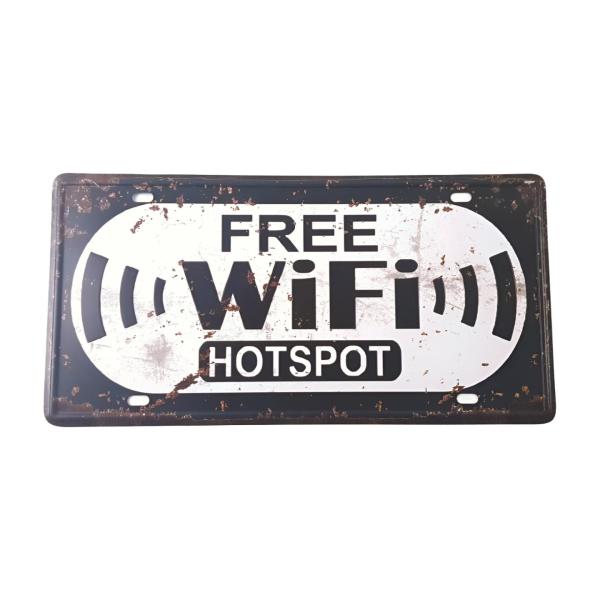 アメリカナンバープレート風ブリキ看板カフェ風空間にぴったりのレトロ看板！アメリカンナンバープレート風のデザインで、空間を一気におしゃれに演出。「WIFI HOTSPOT」ロゴ入りで、店舗のアクセントやガーデンインテリアにも最適です。・商品詳...